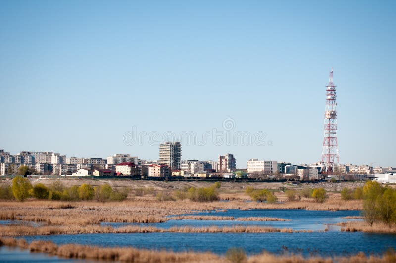 Bucharest Lake Vacaresti and Buildings Stock Photo - Image of city ...