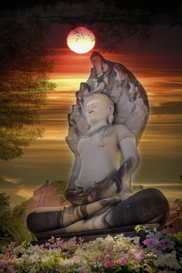 Old Buddha, sun backdrop stock image. Image of building - 100623833