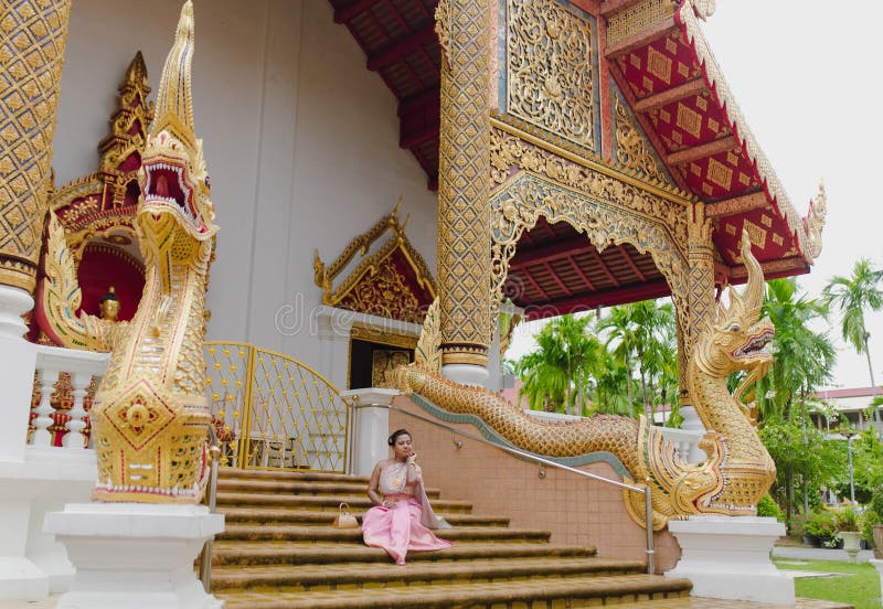 Old Buddhist Temple with Dragon Head Architectural Ornamentations on ...