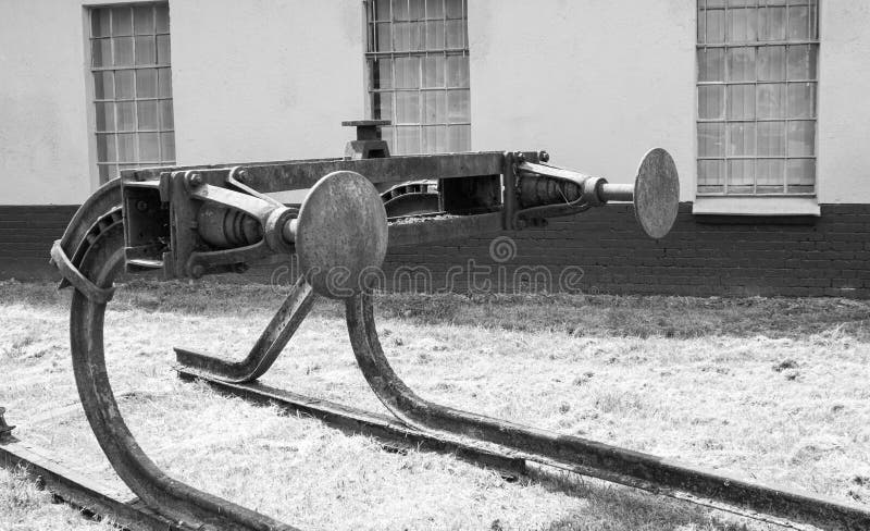 Old buffer stop b&w stock photo. Image of rail, buffer - 56268744