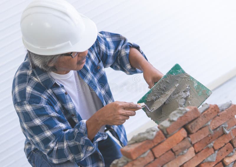 Old Builder is Leveling Brick Wall Stock Image - Image of measurement ...
