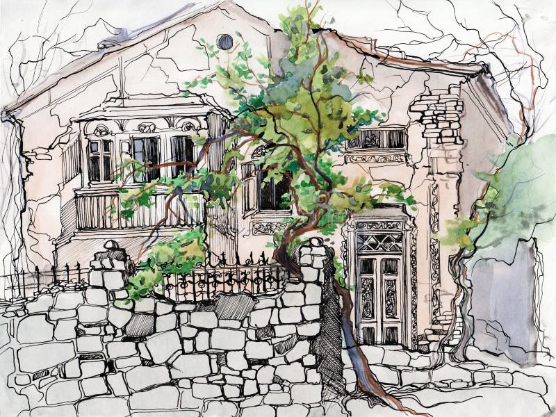 Old building stock illustration. Illustration of painting - 13879147