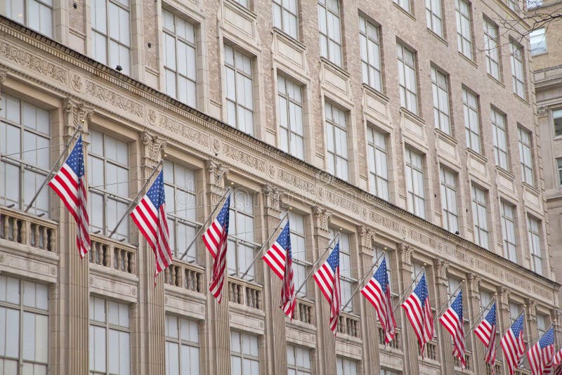Old Building with American Flags Stock Photo - Image of national ...