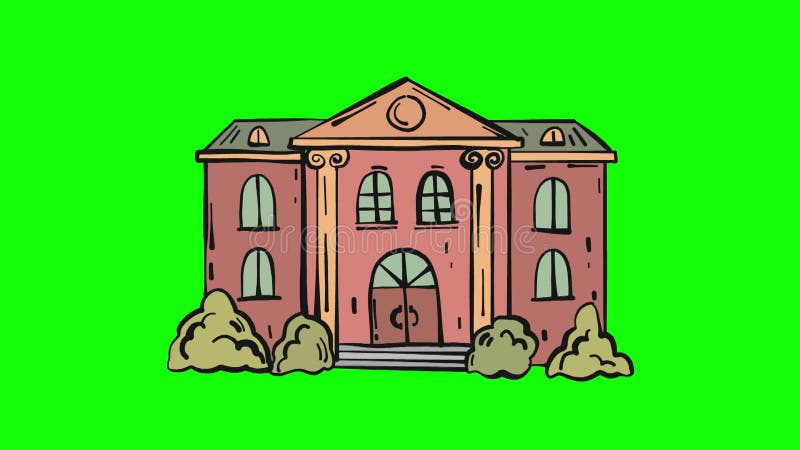 Old Building Appears and Pulse Cartoon Animation Isolated on Green ...
