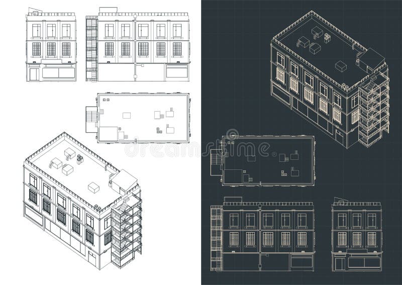 Old building blueprints stock vector. Illustration of construction ...