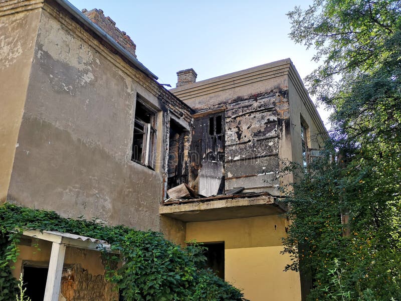 Old Building with a Burned Out Balcony after a Fire Stock Image - Image ...