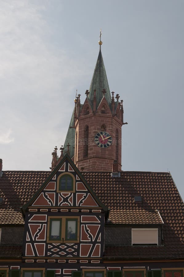 Old Building and Church in Ladenburg. Stock Photo - Image of european ...