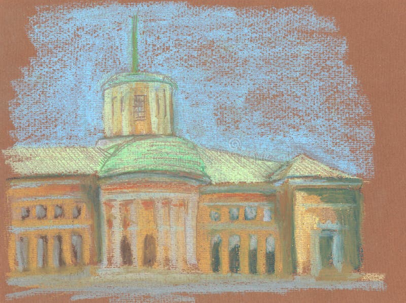 Old Building with the Columns Pastel Drawing Stock Illustration ...