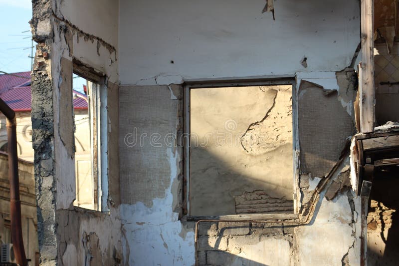 Old Building with Damaged Walls in the Sunlight Stock Photo - Image of ...