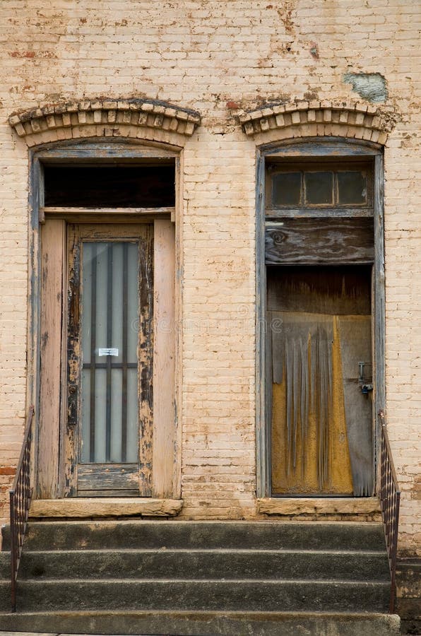 Old Building Doors and Weathered Brick Wall in South Carolina USA Stock ...