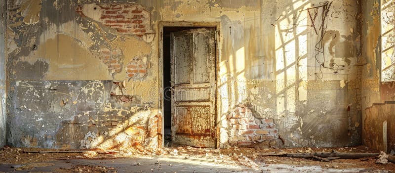 Old Building Facade with Rectangular Wooden Door, Brick Wall Artwork ...