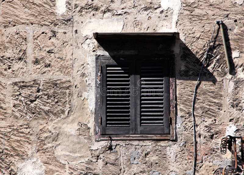 Old Building Facade with Square Window Stock Image - Image of wall ...