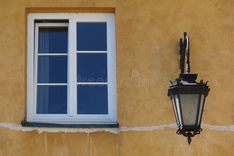 Old Building Facade with Window and Lights Stock Image - Image of ...