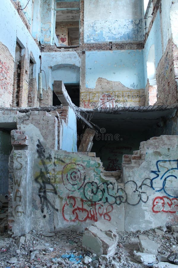 An Old Building with Graffiti. Vandalism and Devastation Stock Image ...