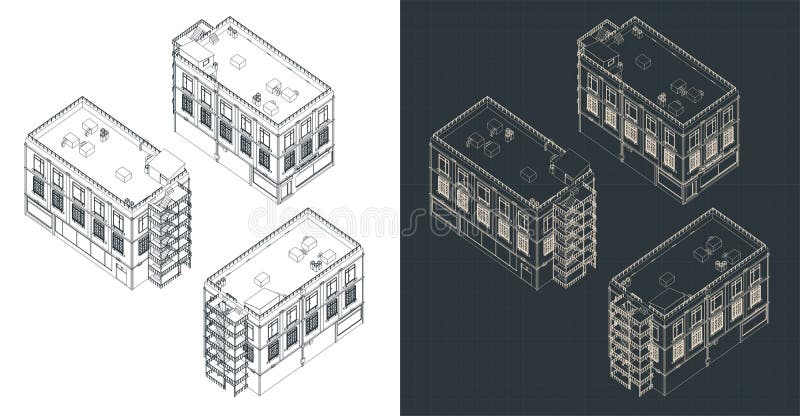 Old Building Isometric Blueprints Stock Vector - Illustration of detail ...