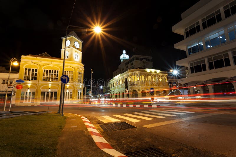 Old Building in Night Time Phuket Town Thailand. Stock Photo - Image of ...