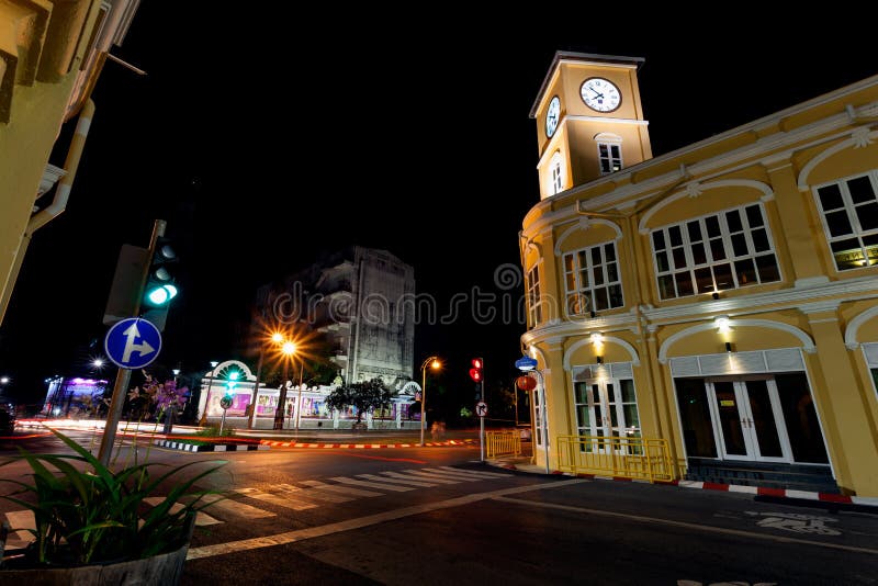Old Building in Night Time Phuket Town Thailand. Stock Photo - Image of ...