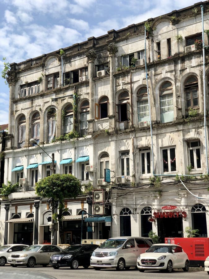 Old Building Partially Restored in Yangon Center Editorial Photography ...