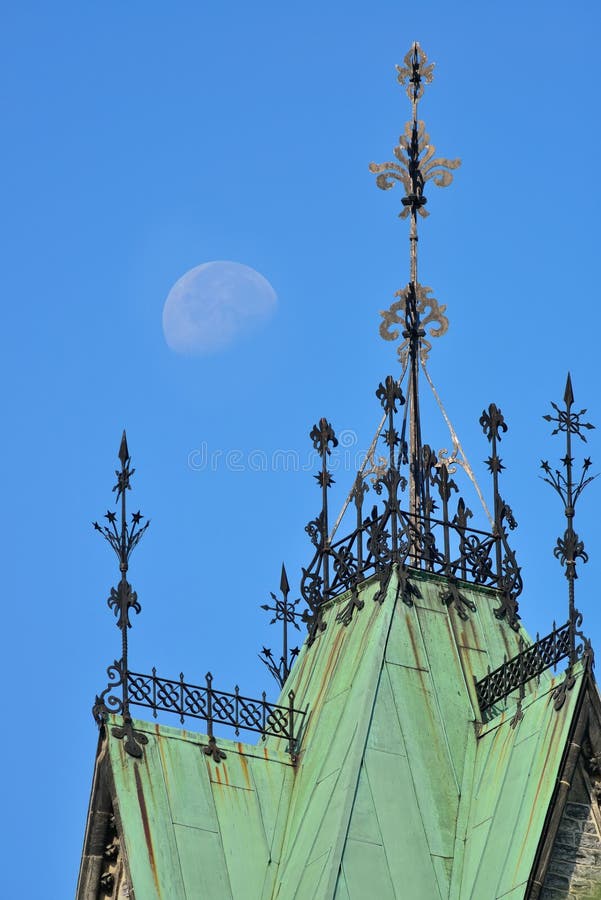 Old building roof and moon stock photo. Image of roof - 28757328