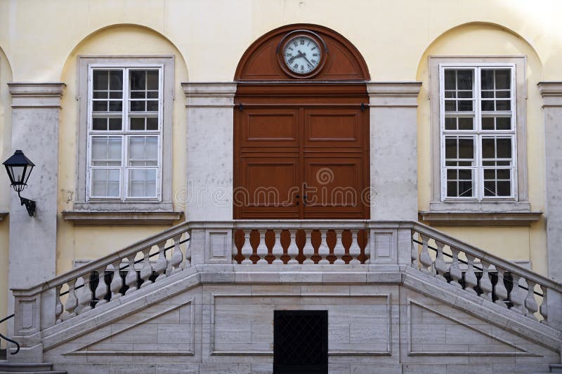 Old Building with Stairway and Clock in Vienna Stock Photo - Image of ...