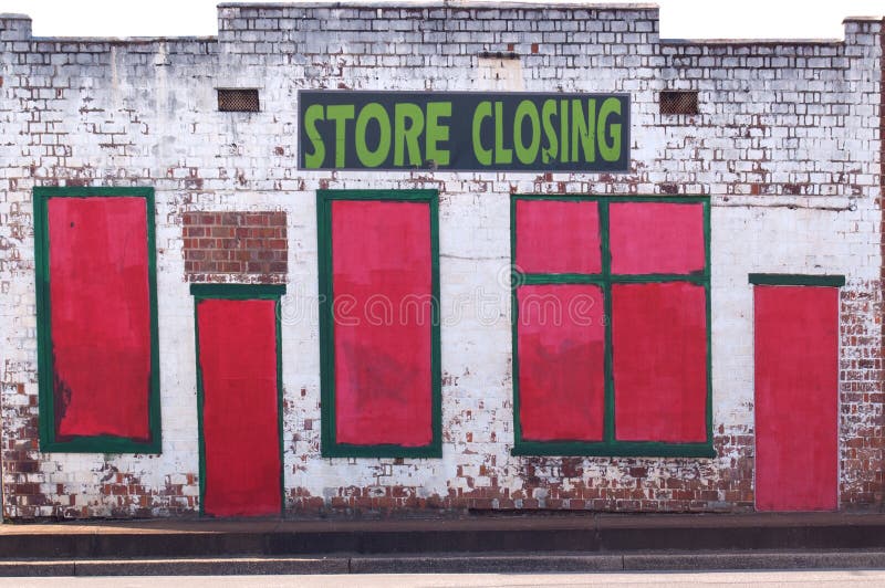 Old Building with Store Closing Sign Stock Image - Image of worn, steel ...