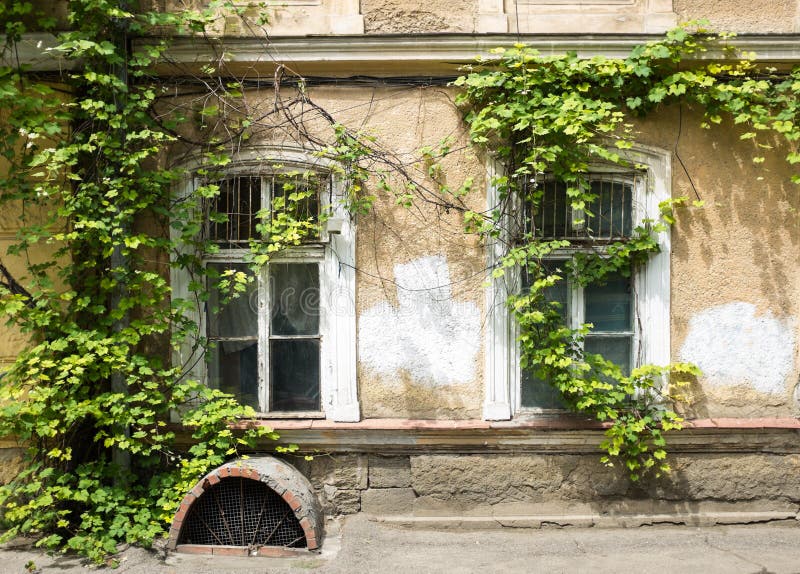 Old Building Wall with Two Windows Stock Image - Image of building ...