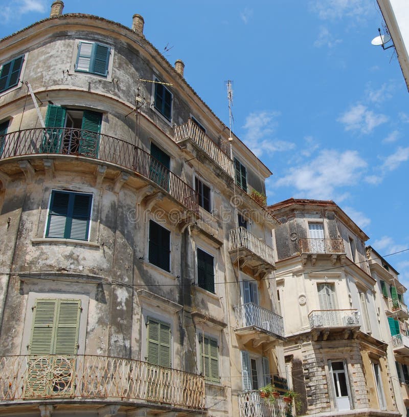 Old Buildings in Corfu Town Stock Image - Image of colorful, waves ...