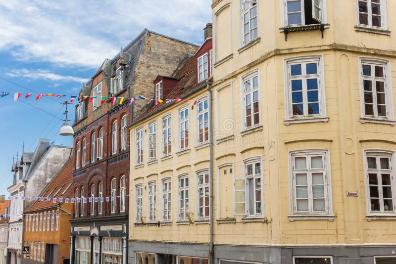 Old Buildings and Flags in the Historic Center of Haderslev Editorial ...