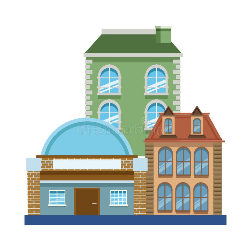 Old Buildings Icon, Flat Design Stock Vector - Illustration of downtown ...