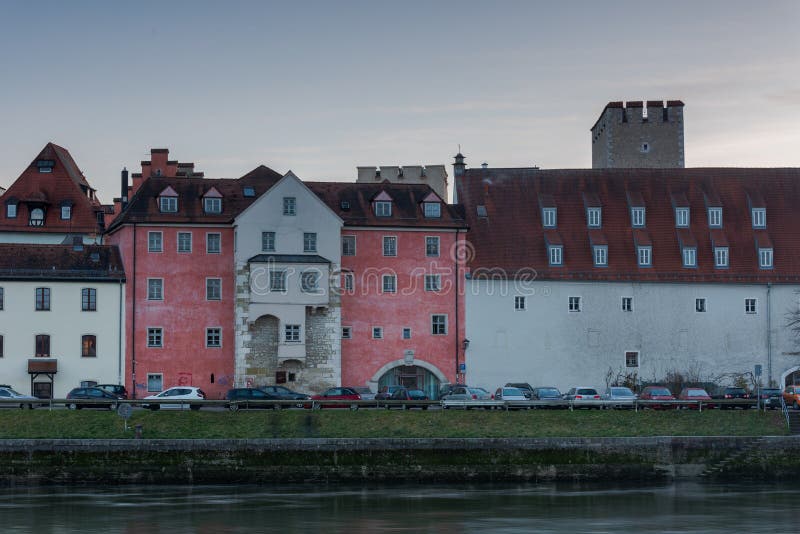 Old Buildings on the Riverside of the Danube in Regensburg Stock Image ...
