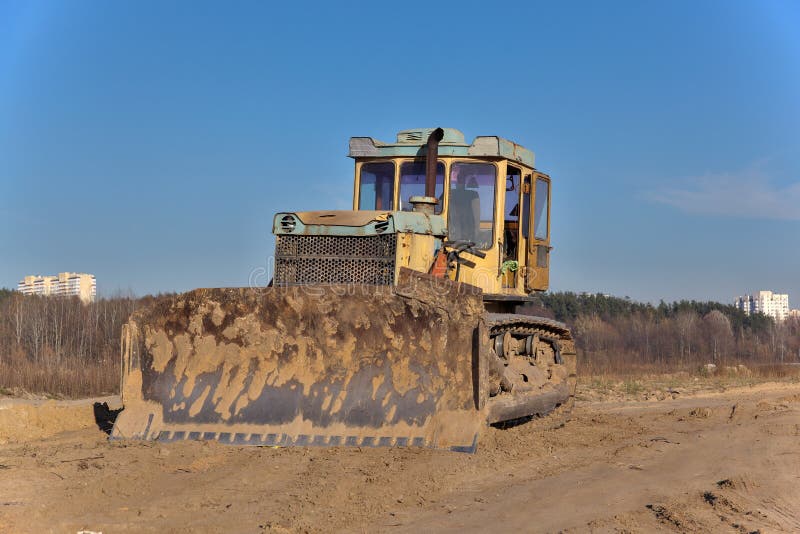 Bulldozer at Building Construction Site Stock Image - Image of ...