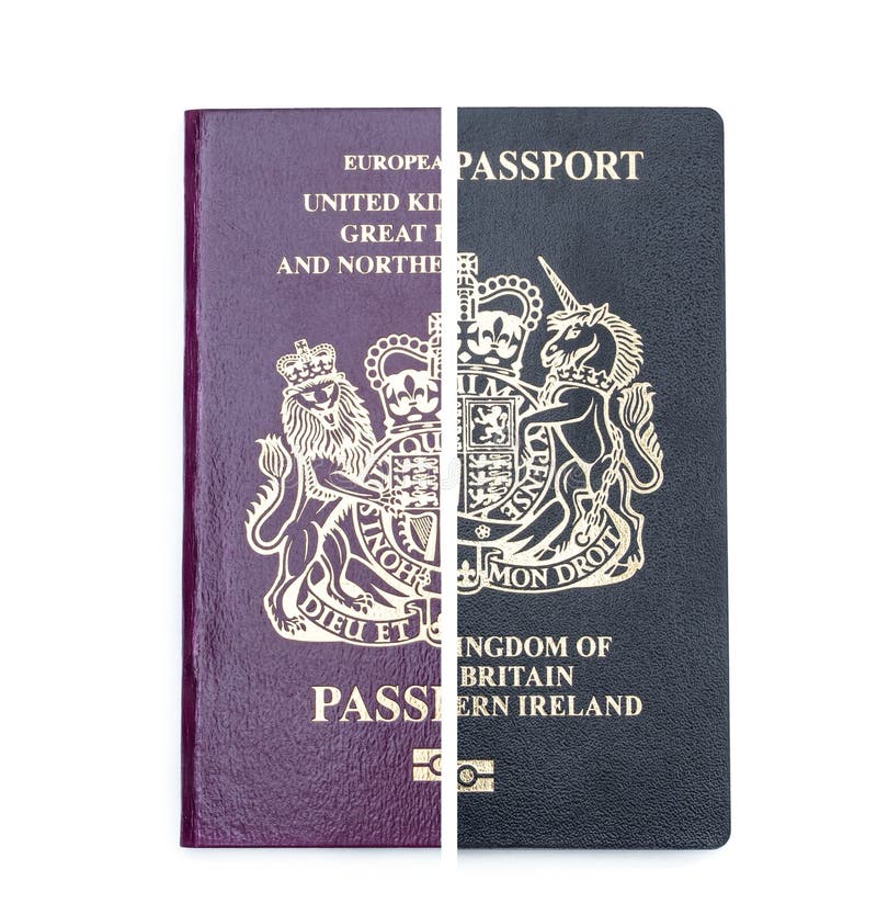 Old Burgundy Red Passport Vs New Blue Post Brexit 2021 Passport Concept ...