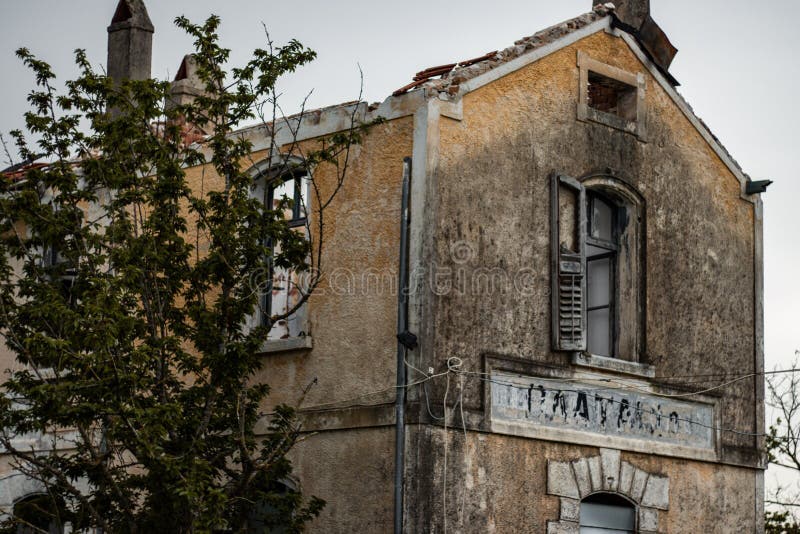 Old Burned Building at a Train Station Stock Image - Image of train ...