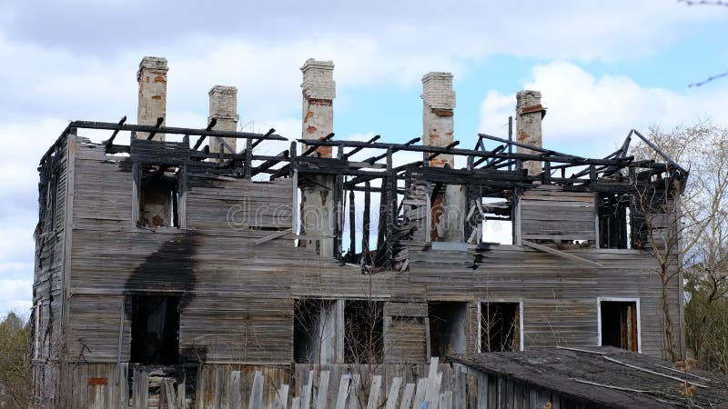 Old burned house in nature stock photo. Image of burned - 181201086