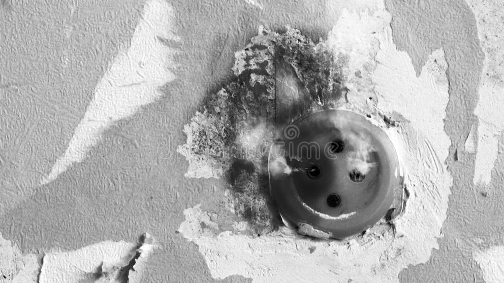 Old Burned-out Socket on the Old Wall, Black and White Stock Photo ...