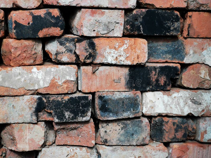 Old Burned Red Brick Wall Background Texture. Stock Photo - Image of ...