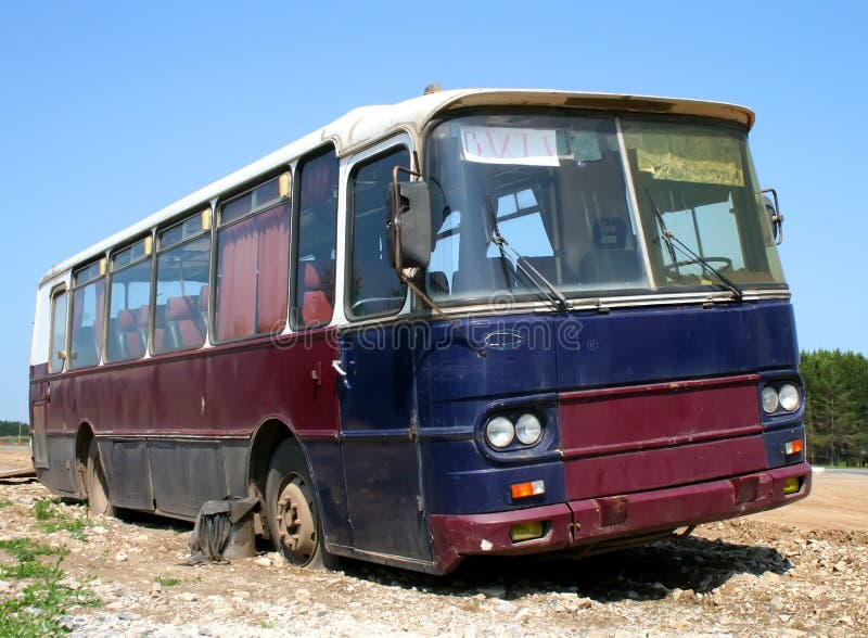 Old Rusty Abandoned Bus on a Mountain Road Border Stock Image - Image ...