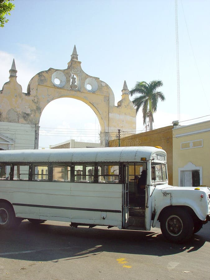 Old Bus Front Arch in Merida City in Mexico Stock Photo - Image of blue ...