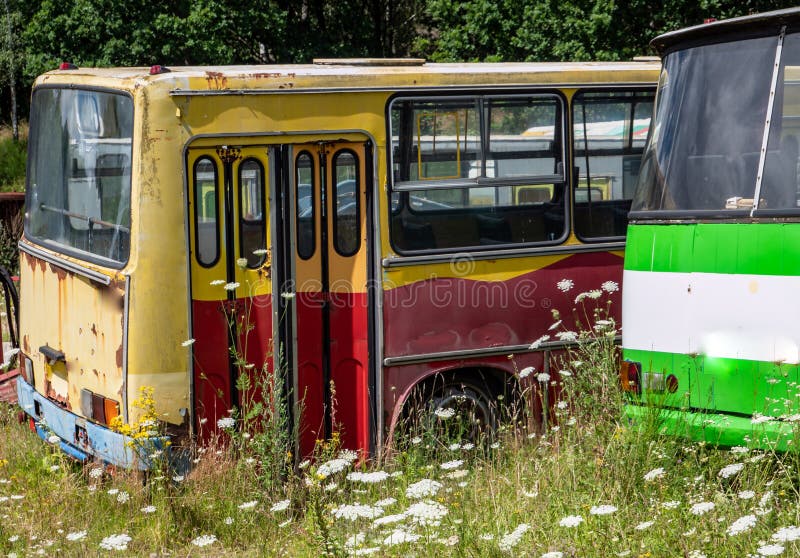 Old Bus Graveyard Recycling Industry Stock Image - Image of east ...