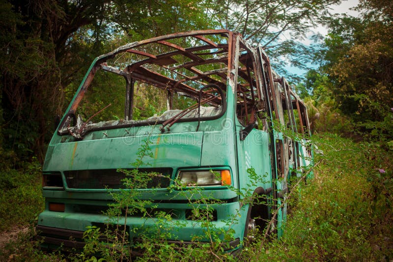 Old bus stock photo. Image of salvage, desolate, scrapyard - 57039916