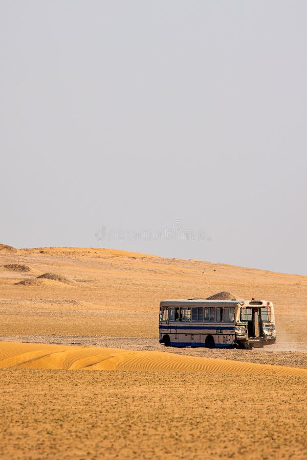 Old Bus Pictured in a Desert Landscape Stock Photo - Image of arid ...