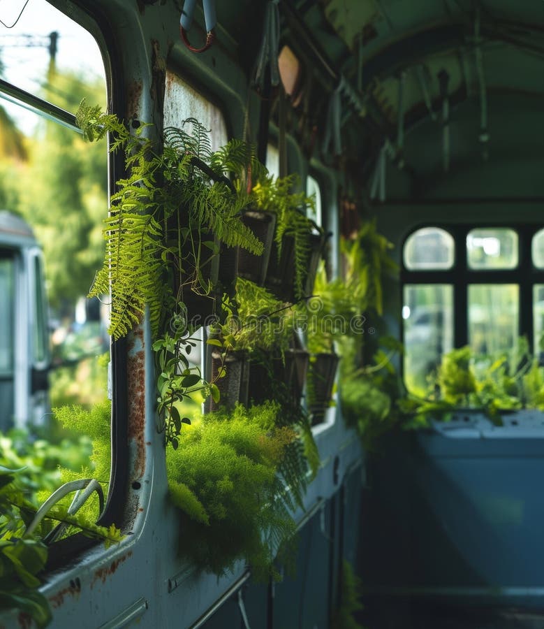Old Bus Repurposed As a Greenhouse with an Array of Potted Plants ...