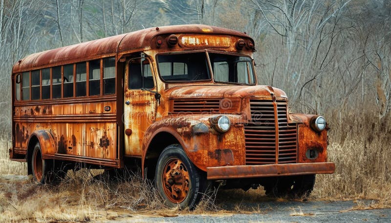 Old Bus. Old Rusty Bus at a Transport Dump Stock Illustration ...