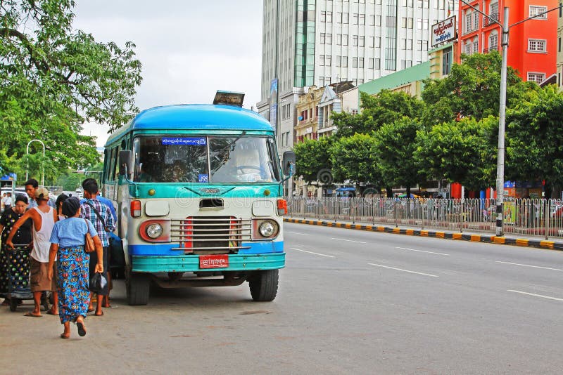 Old Bus In Yangon, Myanmar editorial stock image. Image of cityscape ...
