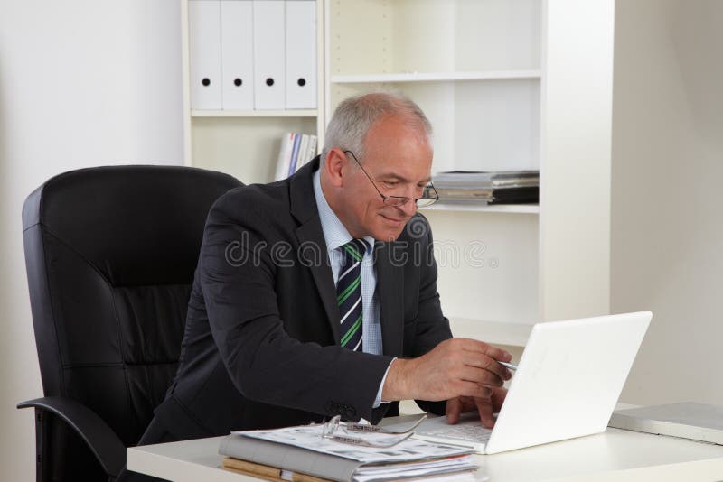Old Business Man with Laptop Stock Image - Image of older, hand: 19478841