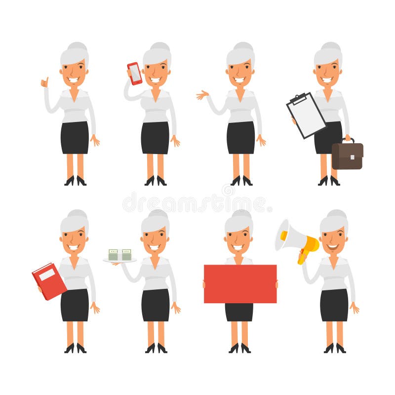 Old Business Woman in Different Poses Stock Vector - Illustration of ...