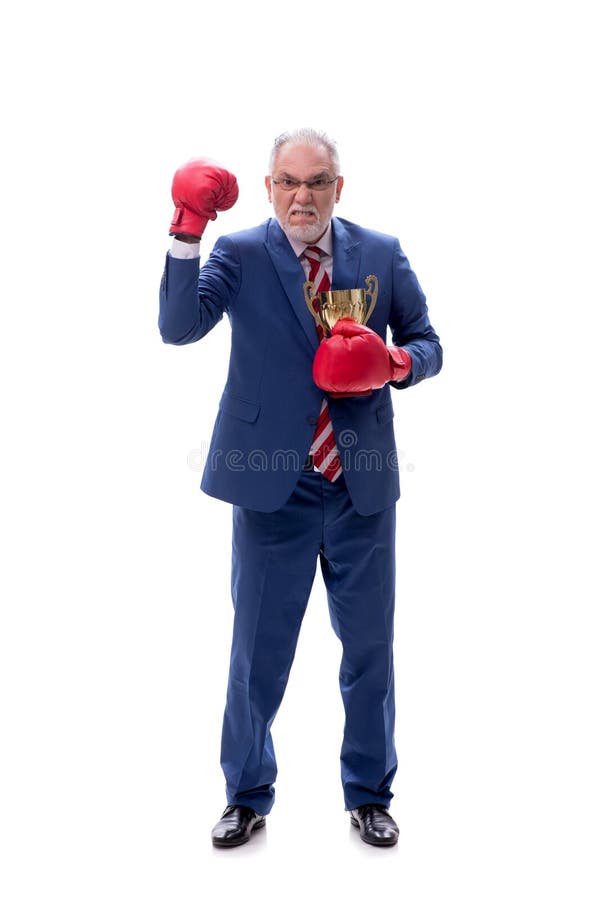 Old Businessman Boxing Isolated on White Stock Photo - Image of rage ...