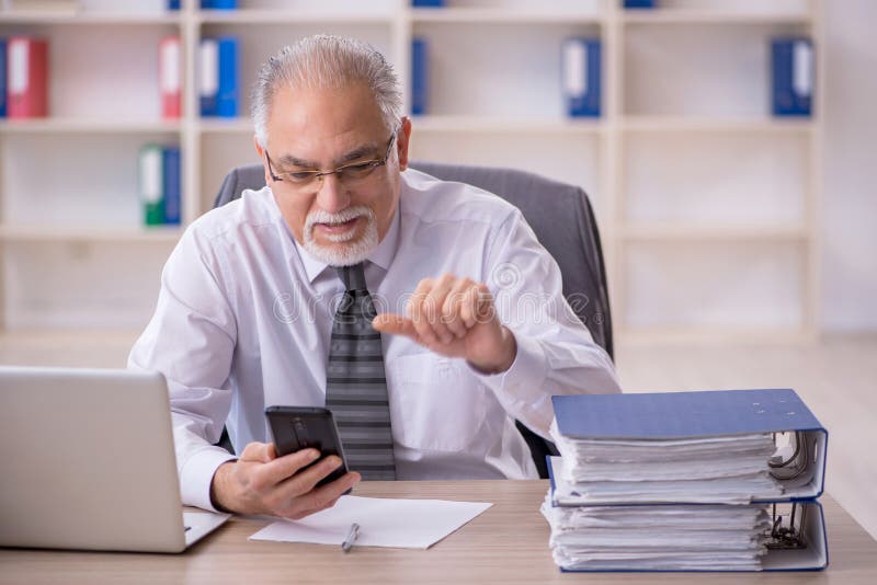 Old Male Employee Working in the Office Stock Photo - Image of telecom ...
