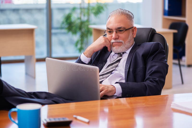Old Businessman Employee Working in the Office Stock Image - Image of ...
