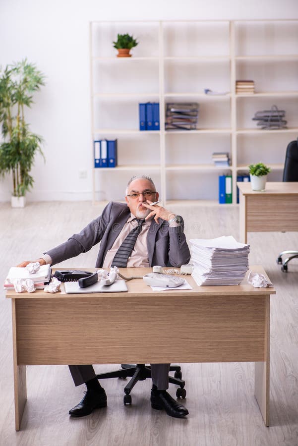 Old Male Employee Working at Workplace Stock Image - Image of working ...